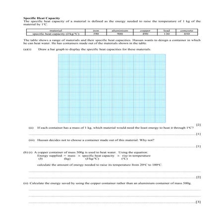 P1a Specific Heat Capacity Questions | DOC