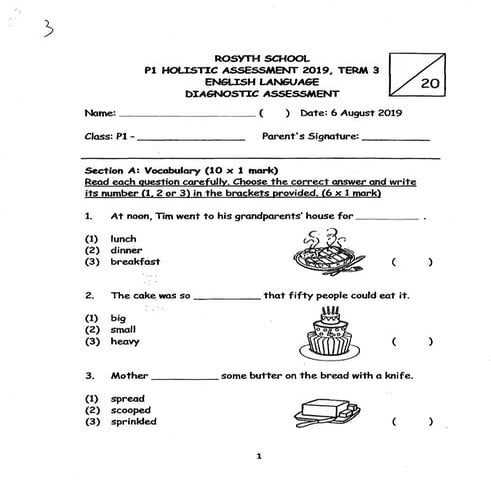 P1 english 2019_rosyth_test1_paper | PDF