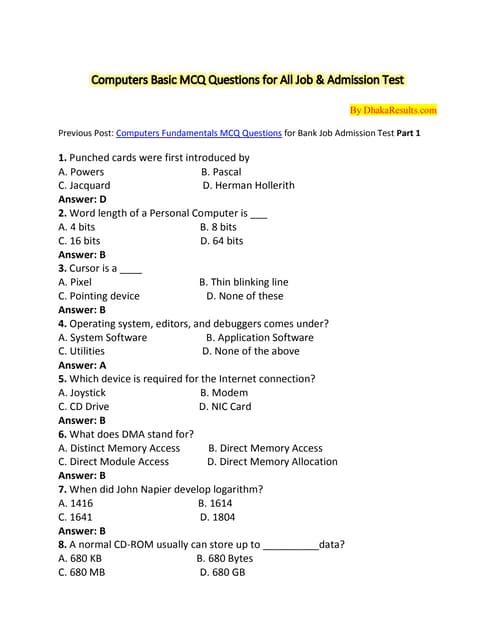 Computers basic mcq questions 3 | PDF