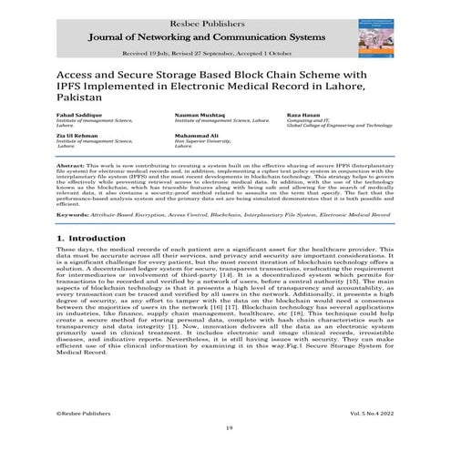Access and Secure Storage Based Block Chain Scheme with IPFS Implemented in Electronic Medical ...