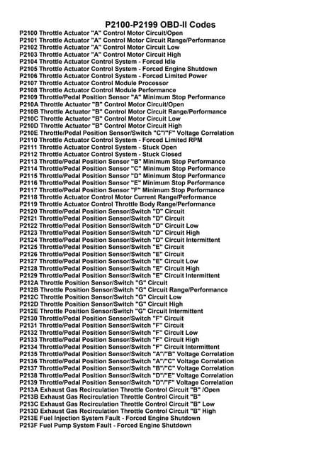 OBD2 Powertrain Code List (P0100- P0199) | PDF
