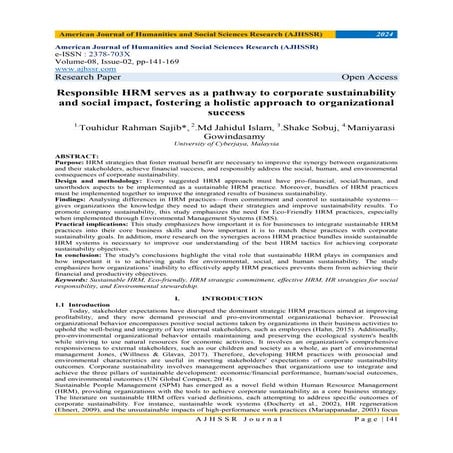 Responsible HRM serves as a pathway to corporate sustainability and social impact, fostering a ...