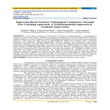 Improving Rural Teachers' Pedagogical Competence Through Peer Coaching Approach: A ...
