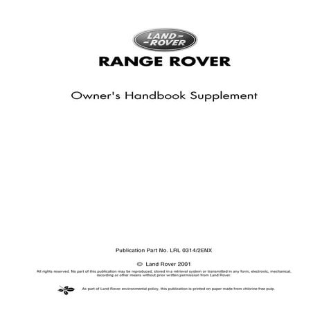 Range Rover P38 2000 Owner´s Handbook | PDF