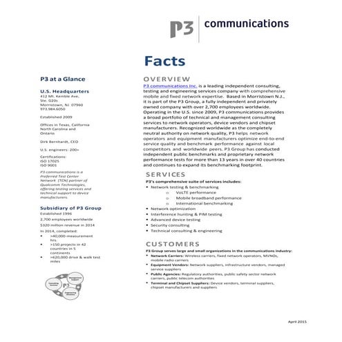 P3 communications inc._at_a_glance-2015 | PDF | Computer Networking ...
