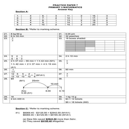 P3 Math Practice Paper 7 Answer Key | DOC