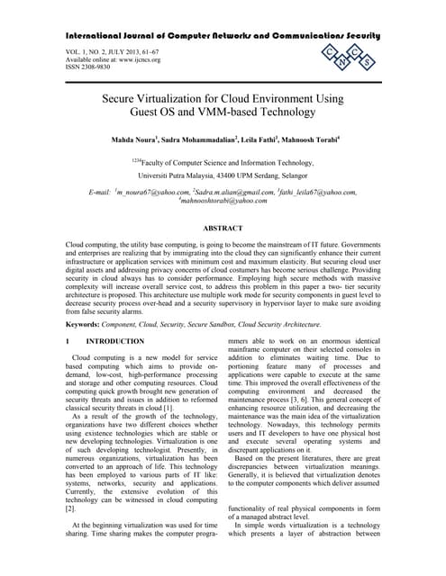 Secure Virtualization for Cloud Environment Using Guest OS and VMM ... Secure Virtualization for Cloud Environment Using Guest OS and VMM ...