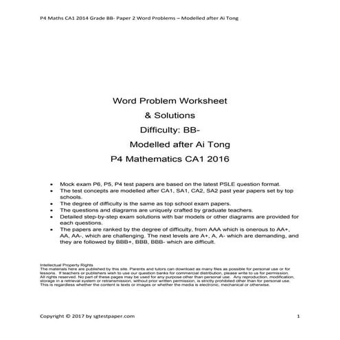 P4 maths ca1_2016_word_problems_solutions_modelled_after_ai_tong | PDF