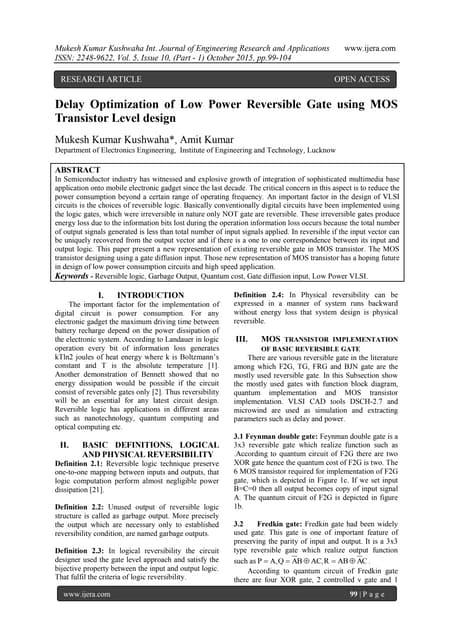 Low Power Reversible Parallel Binary Adder/Subtractor | PDF