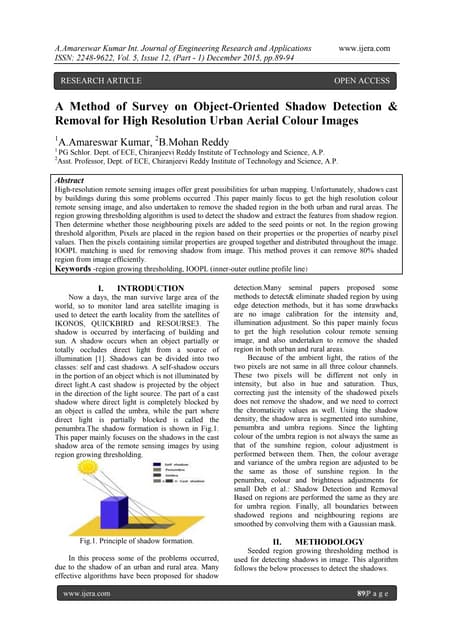 A Method Of Survey On Object Oriented Shadow Detection And Removal For