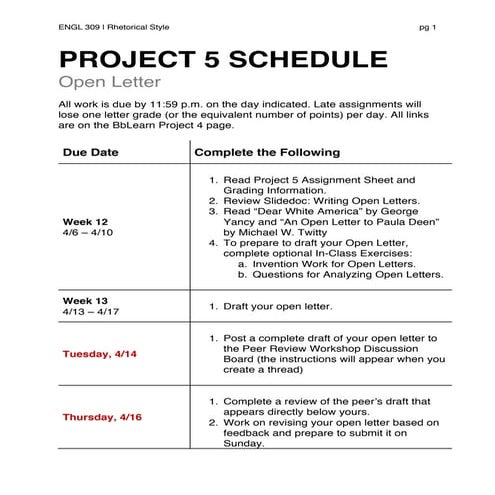ENGL 309 Project 5 Assignment Sheet: Open Letter | DOCX