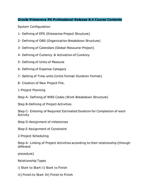 Primavera P6 Notes for Beginners | PDF