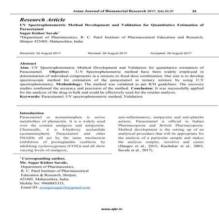 Uv Spectrophotometric Method Development And Validation For Quantitative Estimation Of