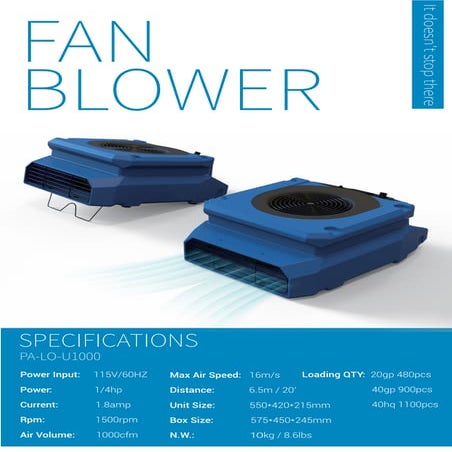 PA-LO-U1000 Low Profile Air Mover Blower Fan for Restoration | PDF