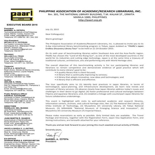 Tokyo Japan Endless Discovery Benchmarking 2015 Invitation Letter | PDF