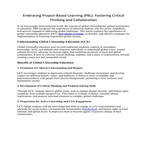 Embracing Project-Based Learning (PBL): Fostering Critical Thinking and ...