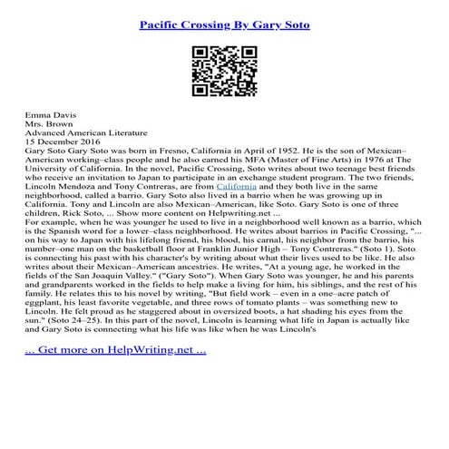 Pacific Crossing By Gary Soto | PDF