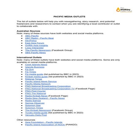 List of Pacific Media Outlets and Sources 2024 | PDF