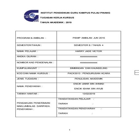 Pack3013 pengurusan acara : PENULISAN AKADEMIK | DOCX