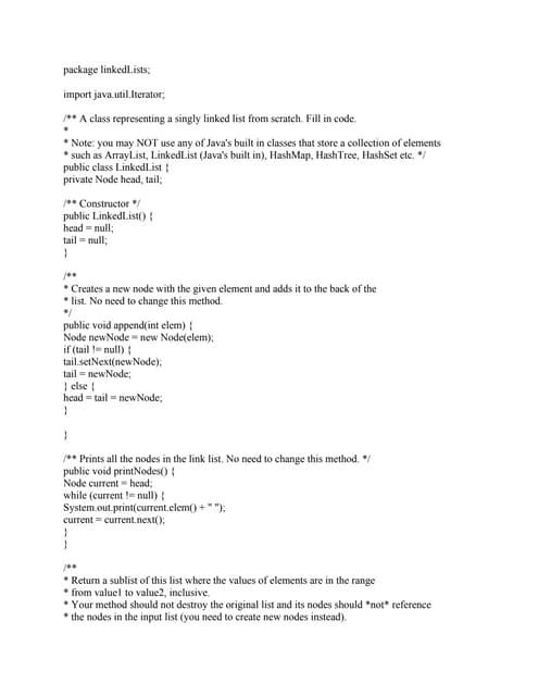 Package Linkedlists Import Java Util Iterator A Class Representipdf 2636
