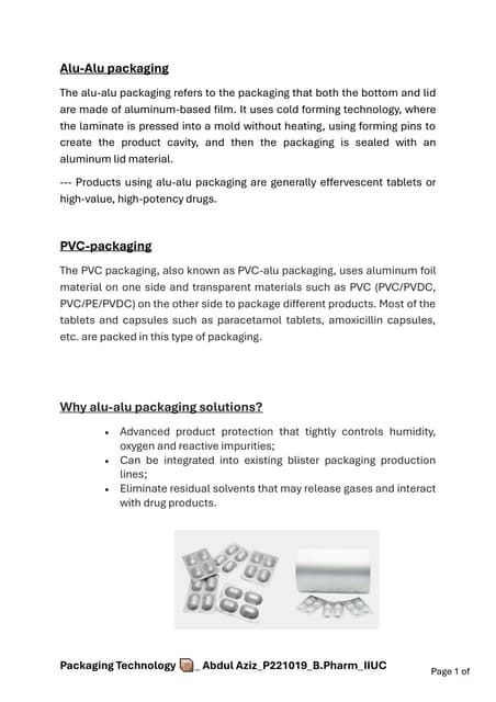 Pharmaceutical Packaging tablet and capsules | PPTX