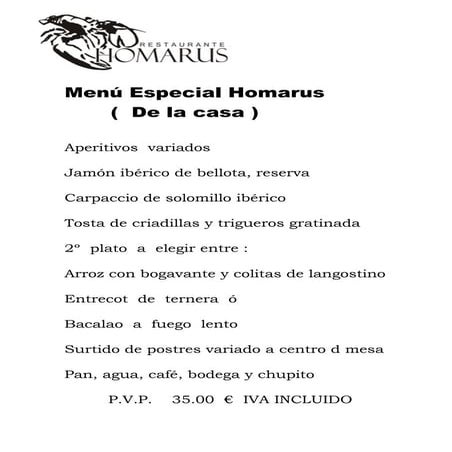 Pack de siete menús homarus | PDF