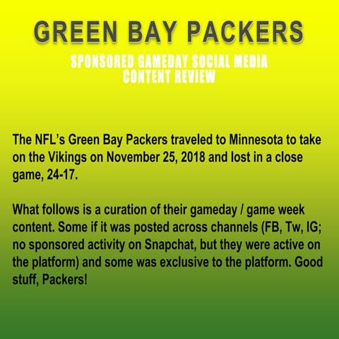 Green Bay Packers Sponsored Social Media Gameday Review | PPTX