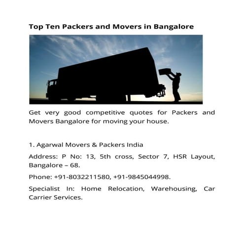 Packers and movers bangalore | PDF