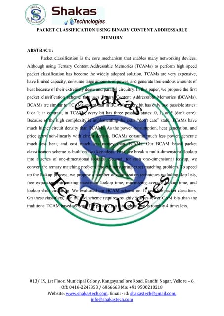 Packet Classification Using Binary Content Addressable Memory Pdf 7228