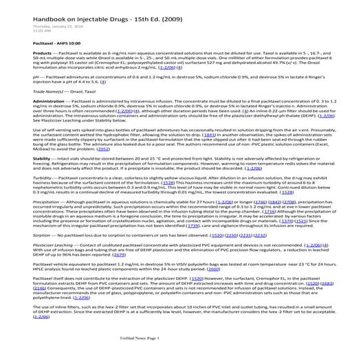 Injectable Drugs : Compatibility Information of Paclitaxel | PDF