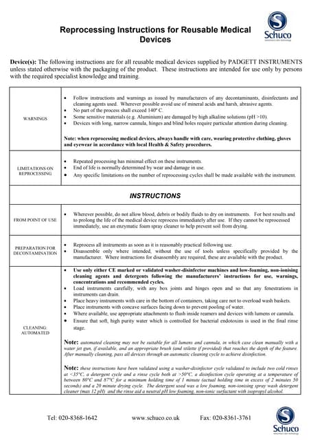 INSTRUCTIONS FOR REPROCESSING OF REUSABLE SURGICAL INSTRUMENTS | PDF