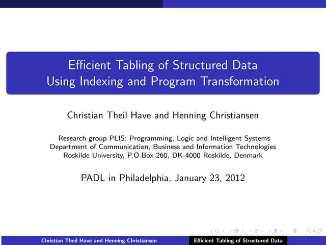Efficient Tabling Of Structured Data Using Indexing And Program 6198