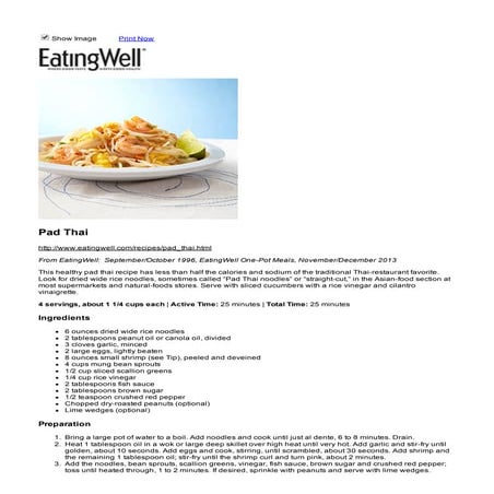 Pad thai (printer friendly version) eating well | PDF