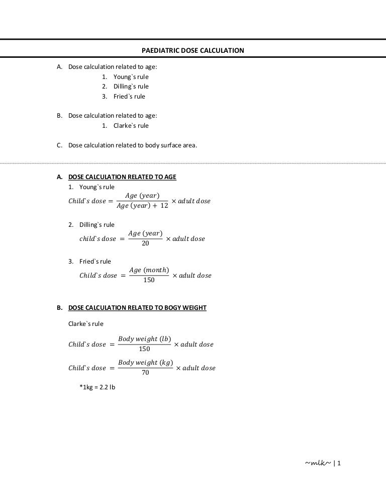 Paediatric Dose Calculation Paediatric Dose Calculation