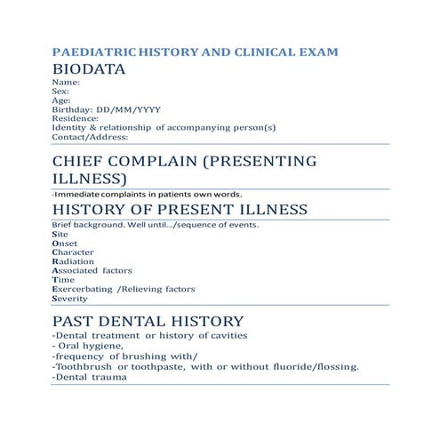 Paediatric history and clinical exam | DOCX