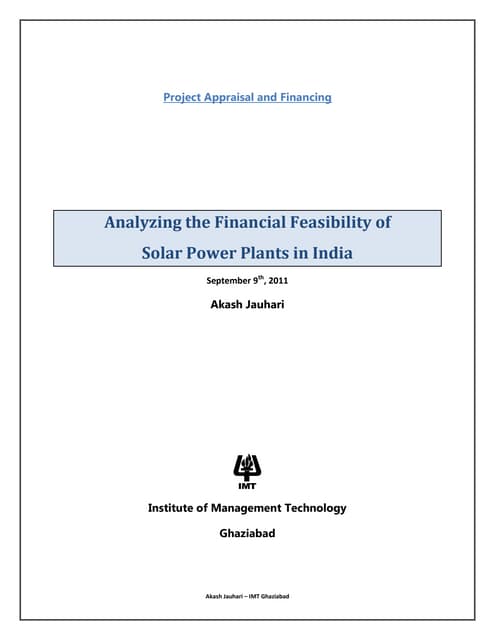Project Proposal on 10 MW Solar PV Power Plant | PPTX