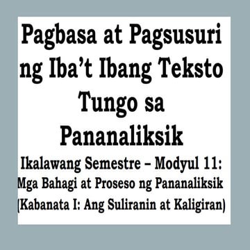 Pagbasa sa pananaliks sa ika 11 senior high school | PPTX