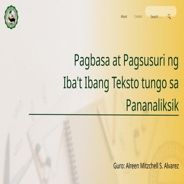 banghay Aralin sa Pagbasa ta Pagsusuri ng Iba't ibang teksto | DOCX