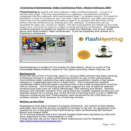 Page 1 of 6 eTwinning Flashmeeting' Video Conference Pilot ... | PDF