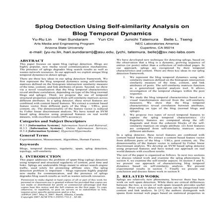 Page 1 Splog Detection Using Self-similarity Analysis on Blog Temporal Dynamics | PDF