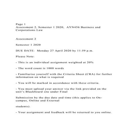Page 1 Assessment 2, Semester 1 2020, AYN456 Business and C.docx