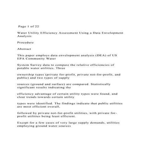 Page 1 of 22 Water Utility Efficiency Assessment Using a .docx