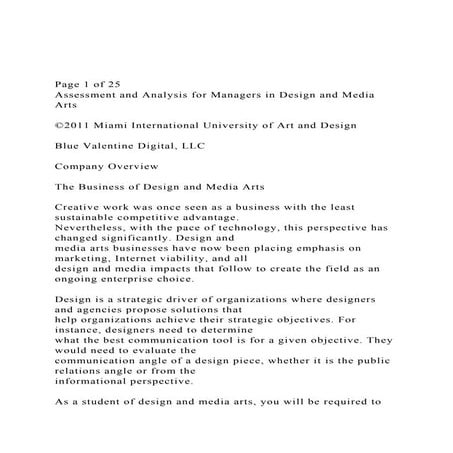 Page 1 of 25 Assessment and Analysis for Managers in Design .docx