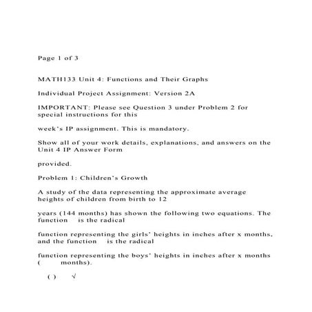 Page 1 of 3 MATH133 Unit 4 Functions and Their Graphs .docx