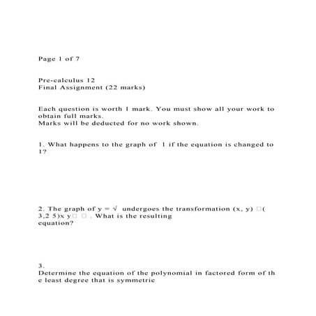 Page 1 of 7 Pre‐calculus 12 Final Assignment (22 mark.docx | Physics | Science