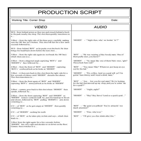 Corner Shop Production Script 1 | DOCX
