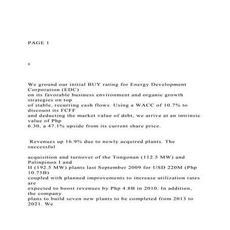 PAGE 1 s We ground our initial BUY rating f.docx | Power and Energy ...
