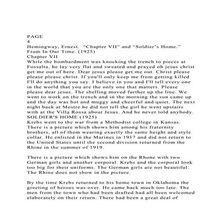 PAGE 4Hemingway, Ernest. Chapter VII” and Soldier’s Home.docx