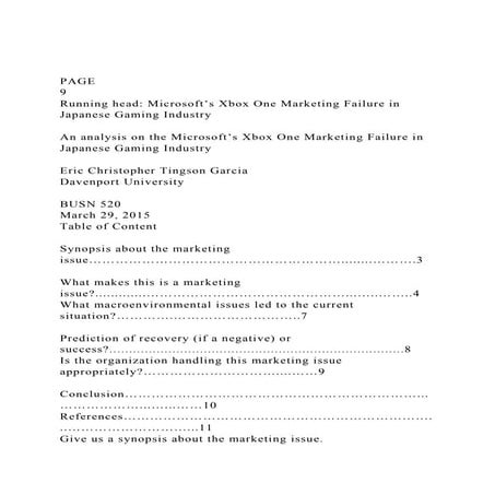 PAGE 9Running head Microsoft’s Xbox One Marketing Failure .docx