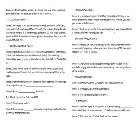 pageant script.docx | Resume Writing and Advice | Job Search